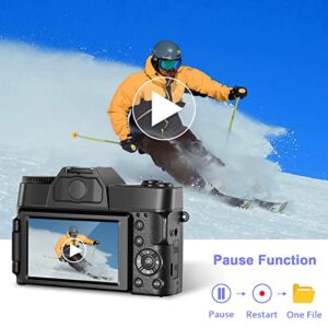 4K Digital Camera for Photography and Video, 48MP Vlogging Camera for YouTube, Autofocus 16X Digital Zoom Travel Camera with 32GB SD Card,180 Degree 3.0 inch Flip Screen, 2 Batteries