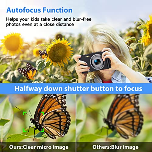 Digital Camera, Kids Camera with 32GB Sd Card, Autofocus FHD 1080p 48MP Compact Camera with 16x Digital Zoom, Vlogging YouTube Camera for Kids, Teens, Students, Girls, Boys, Adults, Beginners