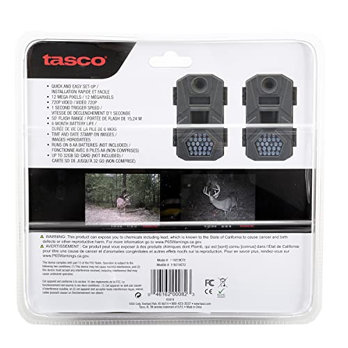 Tasco Trail Camera, 12MP, 2 Pack, Low Glow, Tan, Removable Battery Trays