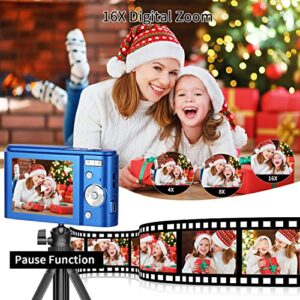 Digital Camera, FHD 48.0 MP Vlogging Camera Mini Camera Kids Camera Video Camera Pocket Camera with 32GB TF Card Autofocus 16X Digital Zoom, Compact Portable Camera for Kids Students Teenager-Blue