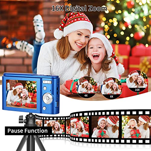 Digital Camera, FHD 48.0 MP Vlogging Camera Mini Camera Kids Camera Video Camera Pocket Camera with 32GB TF Card Autofocus 16X Digital Zoom, Compact Portable Camera for Kids Students Teenager-Blue