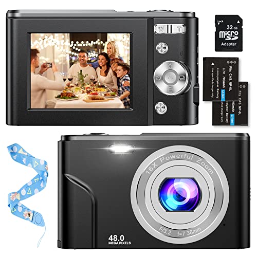 Digital Baby Camera for Kids Teens Boys Girls Adults,1080P 48MP Kids Camera with 32GB SD Card,2.4 Inch Kids Digital Camera with 16X Digital Zoom, Compact Mini Camera Kid Camera for Kids/Student（Black