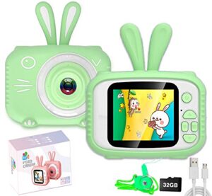 kids digital camera, kids video camera recorder shockproof cameras hd 8 mega pixel 2 inch ips screen kids mini camera with 32gb sd for girls boys gifts(green)