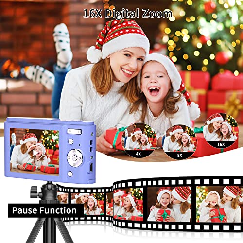 Digital Camera, FHD 48.0 MP Vlogging Camera Mini Camera Kids Camera Video Camera Pocket Camera with 32GB TF Card Autofocus 16X Digital Zoom, Compact Portable Camera for Kids Students Teenager-Purple