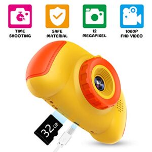 Kids Camera for Boys Girls - Upgrade Kids Selfie Camera, Birthday Gifts for Girls Age 3-9, HD Digital Video Cameras for Toddler, Portable Toy for 3 4 5 6 7 8 Year Old Girl with 32GB SD Card (Yellow)