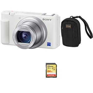 sony zv-1 compact 4k hd digital camera, white bundle with 64gb sd card, case