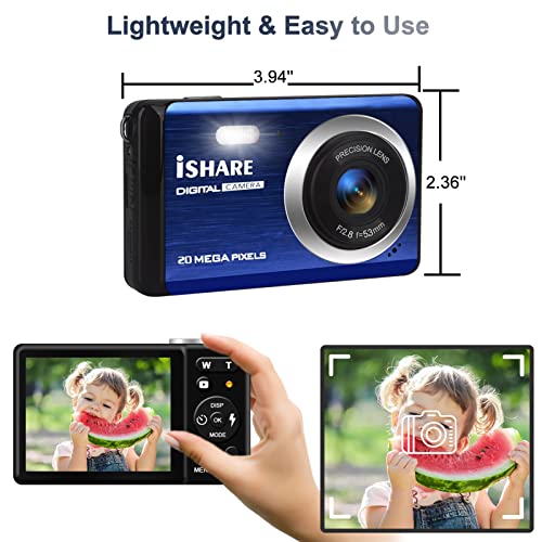 Digital Camera for Kids, 1080P FHD 20MP Mini Video Camera with 2.8 Inch LCD Screen and 8X Digital Zoom, Rechargeable Compact Pocket Point and Shoot Camera for Girls and Boys, Teens, Beginners (Blue)