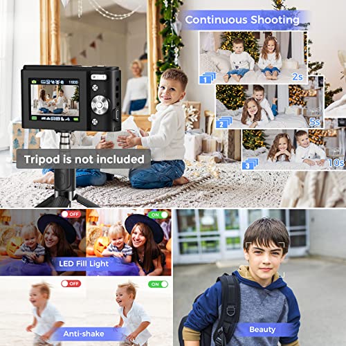 Digital Camera, NEZINI 2 Charging Mode Autofocus Kids Camera, Full HD 1080P 48MP LCD Mini Vlogging Camera, 16X Zoom Compact Pocket Camera Point and Shoot Camera for Kids Teens Beginners (Black)