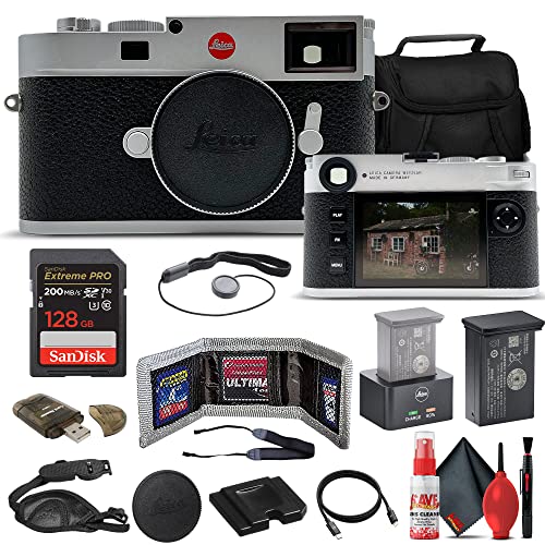 Leica M11 Digital Rangefinder Camera - Silver (20201) with 128GB Extreme Pro SD Card + Padded Camera Bag + Memory Card Wallet & Reader + Neck Strap + Lens Cap Keeper + Cleaning Kit