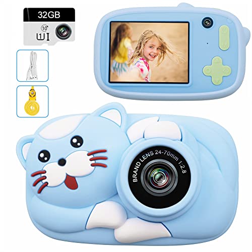 LeaderPro Kids Camera 26MP Digital Selfie Cameras for Children 1080p HD Video with 32GB and 2.4 Inch Screen, Birthday Toy for 3 4 5 6 7 8 9 Years Old Boy Girls - Blue