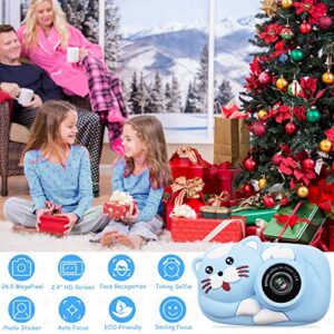 LeaderPro Kids Camera 26MP Digital Selfie Cameras for Children 1080p HD Video with 32GB and 2.4 Inch Screen, Birthday Toy for 3 4 5 6 7 8 9 Years Old Boy Girls - Blue