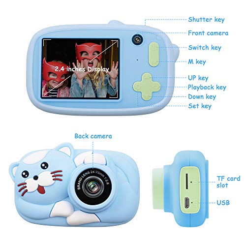 LeaderPro Kids Camera 26MP Digital Selfie Cameras for Children 1080p HD Video with 32GB and 2.4 Inch Screen, Birthday Toy for 3 4 5 6 7 8 9 Years Old Boy Girls - Blue