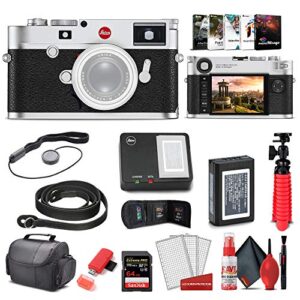 leica m10 – r digital rangefinder camera (silver chrome) (20003) + 64gb extreme pro card + corel photo software + card reader + case + cleaning set + flex tripod + cap keeper – starter bundle