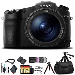 sony cyber-shot dsc-rx10 iv camera dscrx10m4/b with soft bag, tripod, 2x extra batteries, led light, 2x 64gb memory card, card reader, plus essential accessories