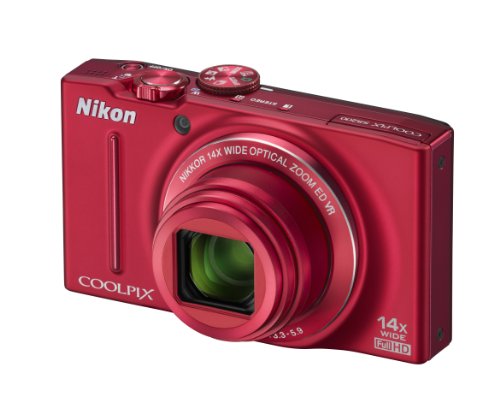 Nikon COOLPIX S8200 16.1 MP CMOS Digital Camera with 14x Optical Zoom NIKKOR ED Glass Lens and Full HD 1080p Video (Red)