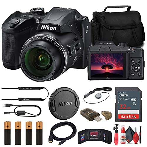 Nikon COOLPIX B500 Digital Camera (Black) (26506) + 32GB Card + Case + Card Reader + Flex Tripod + HDMI Cable + Memory Wallet + Cap Keeper + Cleaning Kit (Renewed)