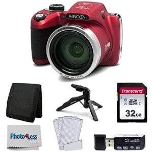 minolta mn53 digital camera (red) + 32gb sd memory card + tri-fold memory card wallet + table tripod hand grip + hi-speed sd usb card reader