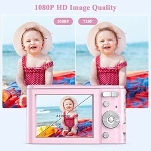 Digital Camera - Compact Vlogging Camera 1080P with 36.0 Mega Pixels 16X Digital Zoom, 2 Batteries, AUFOYA Portable Mini Camera for Photography, Kids, Students, Teens, Adult (Pink)