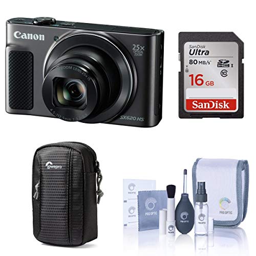 Canon PowerShot SX620 HS Digital Camera, Black - Bundle with Camera Case, 16GB SDHC Card, Cleaning Kit