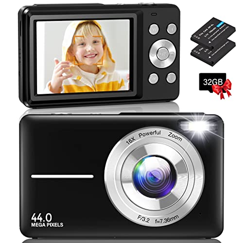 Digital Camera for Kids,HOORUAN FHD 1080P 44MP Kids Camera with 32GB Card,2.4“ LCD Vlogging Camera,16X Digital Zoom Compact Point and Shoot Camera, Portable Mini Kids Camera for Teens Students