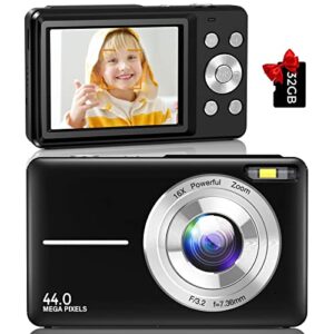 Digital Camera for Kids,HOORUAN FHD 1080P 44MP Kids Camera with 32GB Card,2.4“ LCD Vlogging Camera,16X Digital Zoom Compact Point and Shoot Camera, Portable Mini Kids Camera for Teens Students