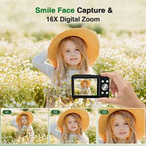 Digital Camera for Kids,HOORUAN FHD 1080P 44MP Kids Camera with 32GB Card,2.4“ LCD Vlogging Camera,16X Digital Zoom Compact Point and Shoot Camera, Portable Mini Kids Camera for Teens Students