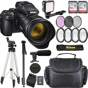 nikon intl. nikon coolpix p1000 camera with advanced bundle, 26522 (microphone, led light, tripod, monopod, 2x64gb and more) (renewed)