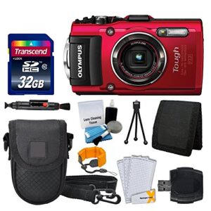 olympus stylus tough tg-4 digital camera (red) + transcend 32gb memory card + point & shoot camera case + card reader + floating wrist strap + full value bundle – international version (no warranty)