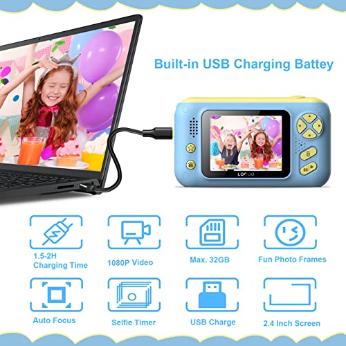 Andoer 1080P Kids Digital Camera Mini Video Camera for Kids 40MP 2.4 Inch IPS Screen 180° Rotatable Lens Built-in Battery Cute Photo Frames Fun Games with Neck Strap Mini Desktop 32GB Memory Card