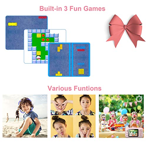 Andoer 1080P Kids Digital Camera Mini Video Camera for Kids 40MP 2.4 Inch IPS Screen 180° Rotatable Lens Built-in Battery Cute Photo Frames Fun Games with Neck Strap Mini Desktop 32GB Memory Card