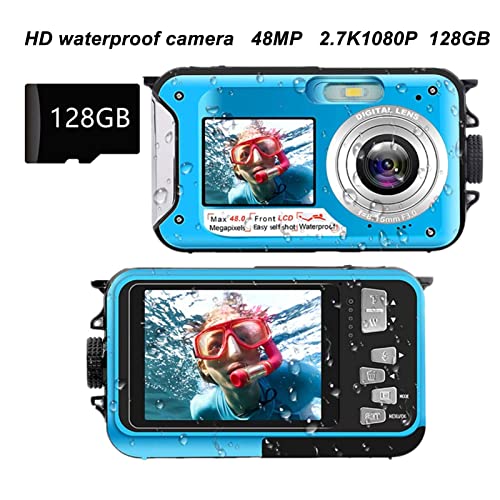 Digital Camera, 2.7K Video Vlogging Camera for Kids, Compact Point and Shoot Camera, 16X Digital Zoom, 2.7" Dual LCD Screen, Waterproof, Continuous Shooting for Teens Students Boys Girls(Blue)