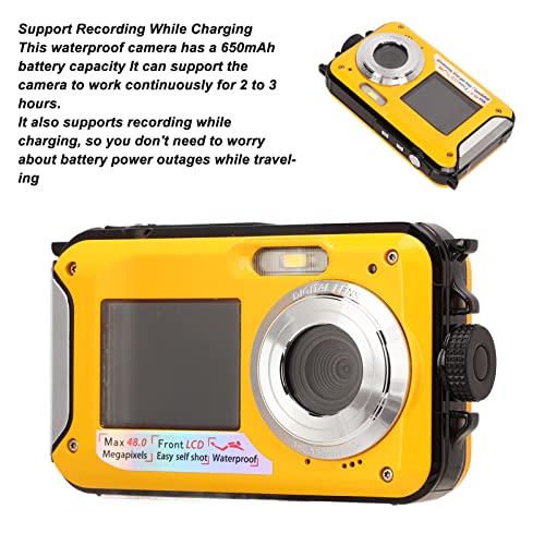 Digital Camera, 2.7K Video Vlogging Camera for Kids, Compact Point and Shoot Camera, 16X Digital Zoom, 2.7" Dual LCD Screen, Waterproof, Continuous Shooting for Teens Students Boys Girls(Yellow)