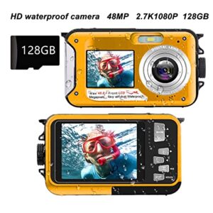 Digital Camera, 2.7K Video Vlogging Camera for Kids, Compact Point and Shoot Camera, 16X Digital Zoom, 2.7" Dual LCD Screen, Waterproof, Continuous Shooting for Teens Students Boys Girls(Yellow)