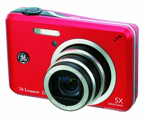 GE J1455 14MP Digital Camera with 5X Optical Zoom and 3.0-Inch LCD with Auto Brightness (Red)