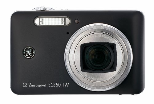 GE E1250TW-BK 12MP Digital Camera with 5X Optical Zoom and 3.0 Inch LCD with Auto Brightness - Black