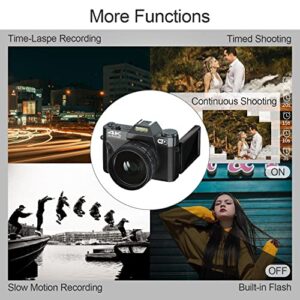 Digital Camera for Photograohy and Video VJIANGER 4K 48MP WiFi Vlogging Camera with 180° Flip Screen, 16X Digital Zoom, 52mm Wide Angle & Macro Lens, 2 Batteries and 32GB TF Card(W02 Black3)