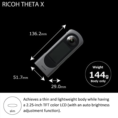 Ricoh Theta X 360 Degree Camera, High Resolution Image of approximate 60M, 5.7K 360, Touch Screen