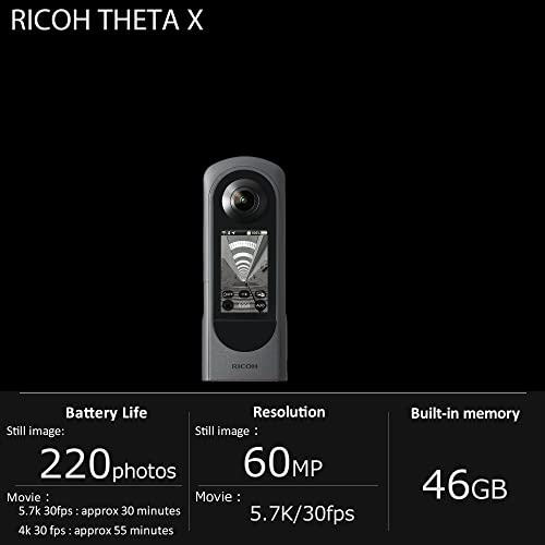 Ricoh Theta X 360 Degree Camera, High Resolution Image of approximate 60M, 5.7K 360, Touch Screen