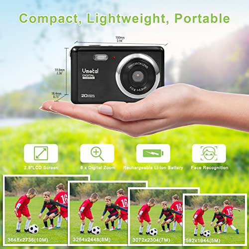 Digital Camera, Vmotal FHD 1080P 20MP Digital Camera for Kids Camera Boys and Girls - Compact Point and Shoot Digital Cameras Vlogging Camera for Kids Teens Students Beginners Seniors(Black)