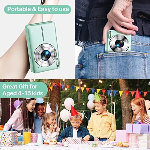 Digital Camera, Kids Camera with 32GB Card FHD 1080P 44MP Vlogging Camera with LCD Screen 16X Zoom Compact Portable Mini Rechargeable Camera Gifts for Students Teens Adults Girls Boys-Green