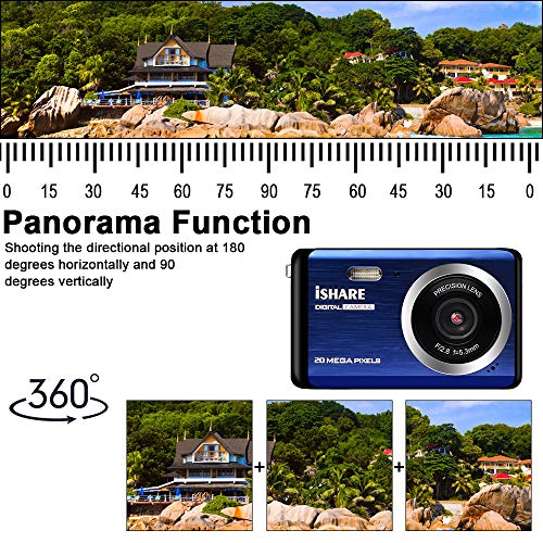 Digital Camera for Photography, Rechargeable 20MP Point and Shoot Camera with 2.8" LCD 8X Digital Zoom for Kids Teens Elders（Blue）