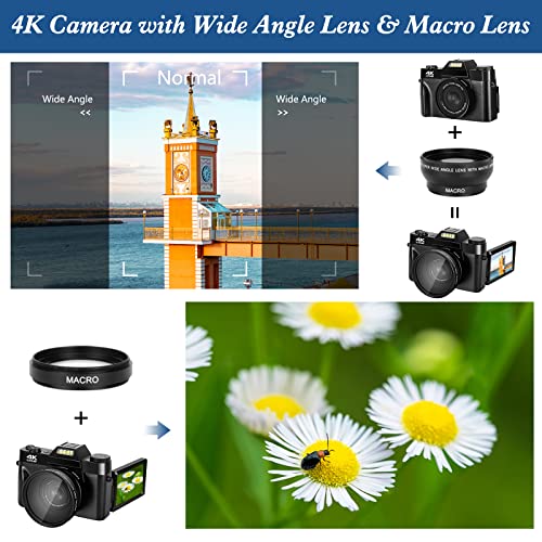 4K Digital Camera, 48MP Video Camera with 16X Digital Zoom, 1200mah Rechargeable Camera 3.0 inch Screen Compact Camera, Portable Camera for Boys, Girls, Beginners