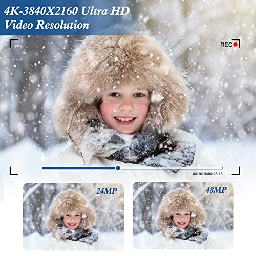 4K Digital Camera, 48MP Video Camera with 16X Digital Zoom, 1200mah Rechargeable Camera 3.0 inch Screen Compact Camera, Portable Camera for Boys, Girls, Beginners