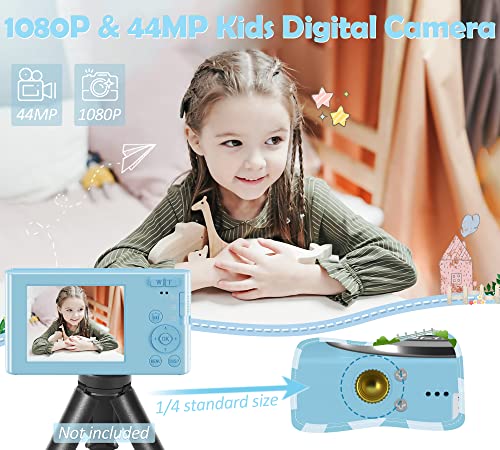 UIKICON Digital Camera, FHD 4K 44MP Kids Camera Video Camera with 32GB SD Card 16X Digital Zoom, Compact Point and Shoot Camera Portable Small Camera for Teens Students Boys Girls-Light Blue