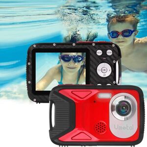 Waterproof Camera Underwater Camera for Snorkeling, Vmotal Full HD 1080P 21MP Kids Camera Rechargeable Digital Point and Shoot Cameras Vlogging Camera with 2.8 Inch Screen 8X Digital Zoom (Red)