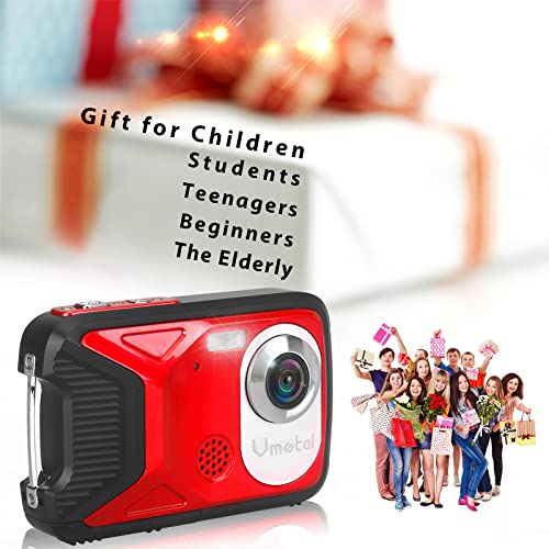 Waterproof Camera Underwater Camera for Snorkeling, Vmotal Full HD 1080P 21MP Kids Camera Rechargeable Digital Point and Shoot Cameras Vlogging Camera with 2.8 Inch Screen 8X Digital Zoom (Red)