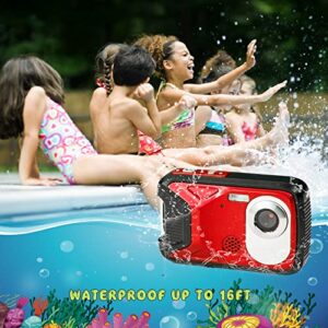 Waterproof Camera Underwater Camera for Snorkeling, Vmotal Full HD 1080P 21MP Kids Camera Rechargeable Digital Point and Shoot Cameras Vlogging Camera with 2.8 Inch Screen 8X Digital Zoom (Red)