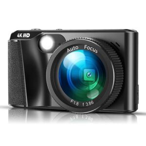 digital camera, 4k digital camera for kids video camera with 32gb sd card 24x digital zoom, compact point and shoot camera portable small camera for teens students boys girls seniors – black