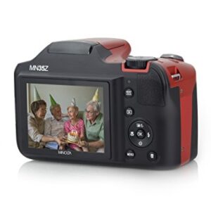 Minolta 20 Mega Pixels WiFiDigital Camera with 35x Optical Zoom & 1080p HD Video Optical with 3-Inch LCD, 4.8 x 3.4 x 3.2, Red (MN35Z-R)