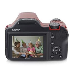 Minolta 20 Mega Pixels WiFiDigital Camera with 35x Optical Zoom & 1080p HD Video Optical with 3-Inch LCD, 4.8 x 3.4 x 3.2, Red (MN35Z-R)